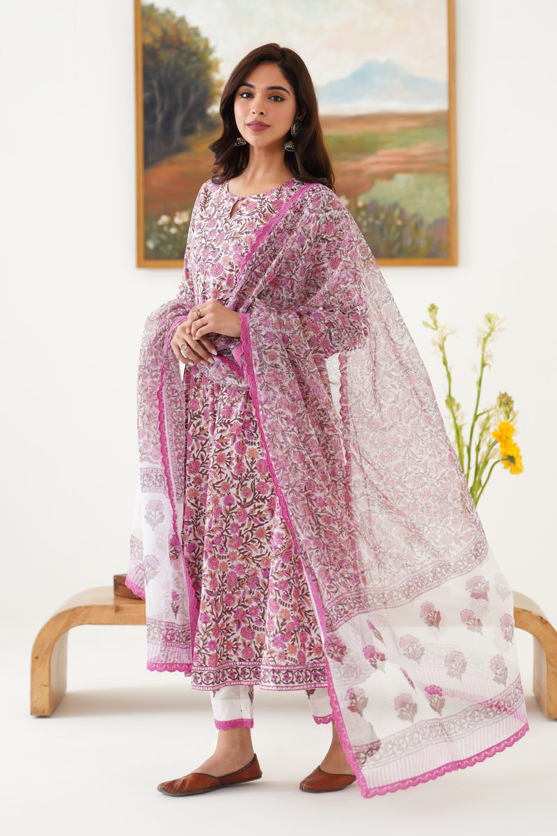 Murraya | Pink Penelope Anarkali Set of 3