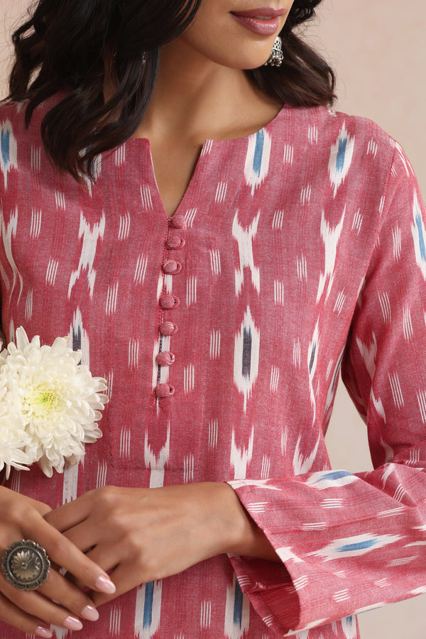 Murraya | Red Carnelian Ikat Handloom Cotton Kurta