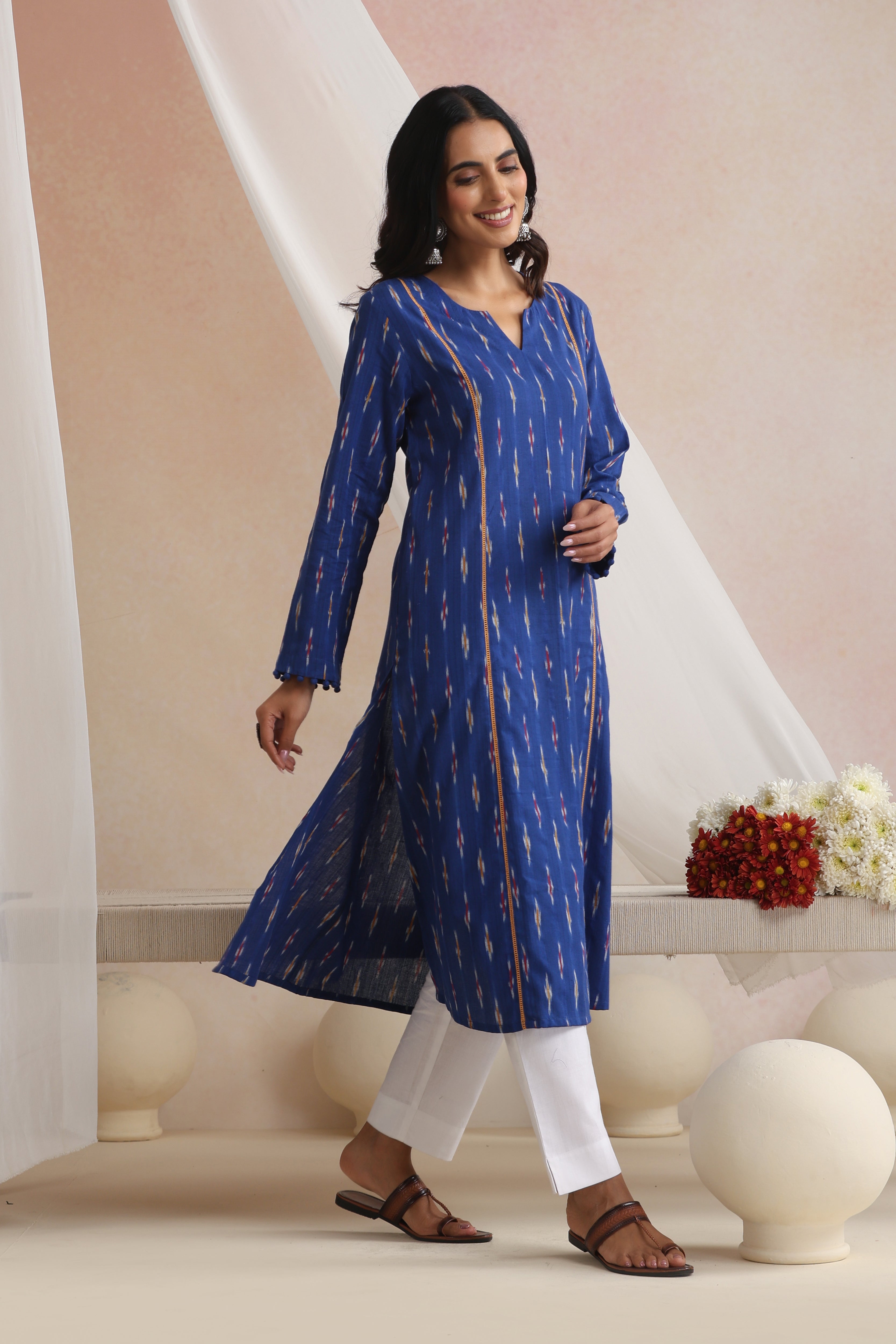 Murraya | Blue Elara Ikat Handloom Cotton Kurta Set of 2