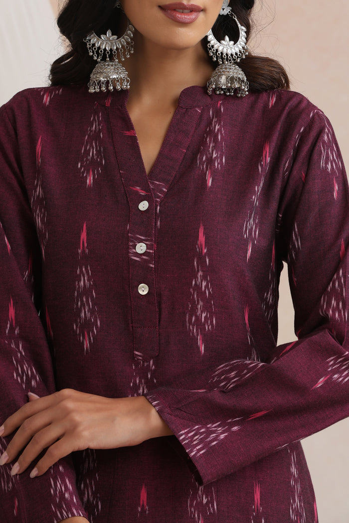 Murraya | Purple Arisya Ikat Handloom Cotton Kurta Set of 2